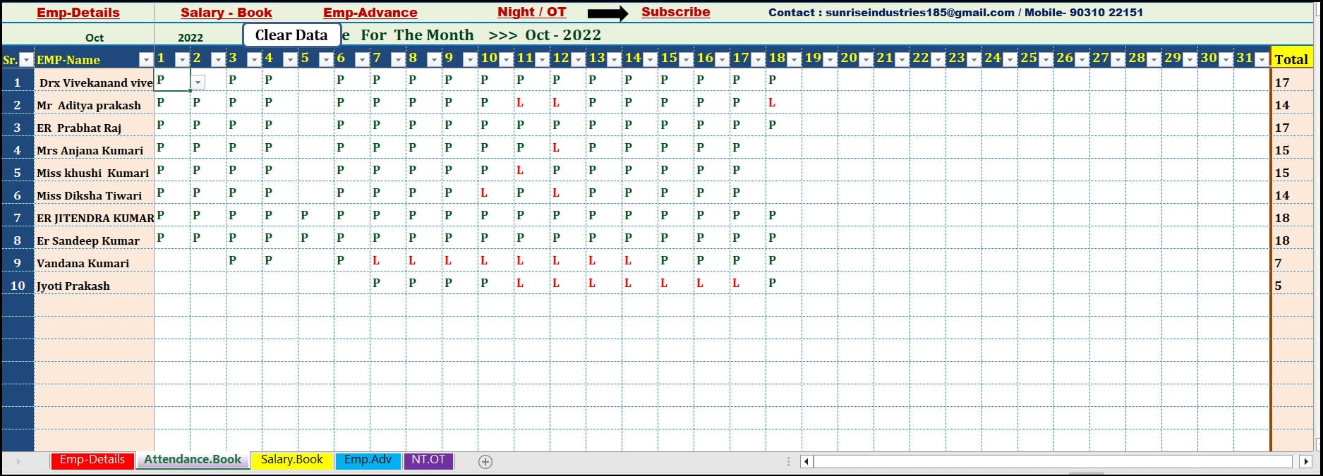Best 19 Attendance Sheet For Excel : Free Download Attendance sheet in ...